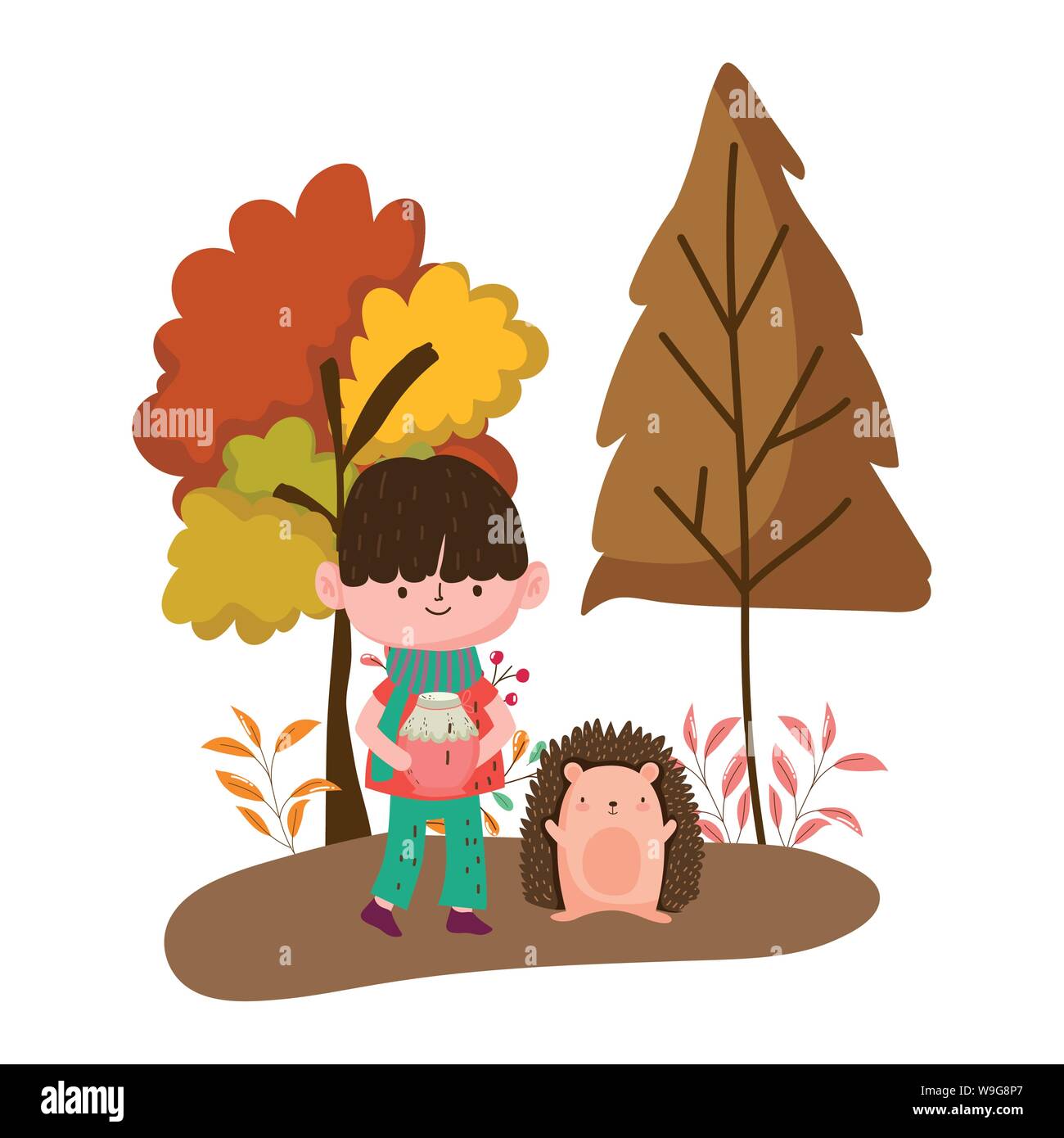 Boy cartoon in autumn season design, Kid childhood little people ...