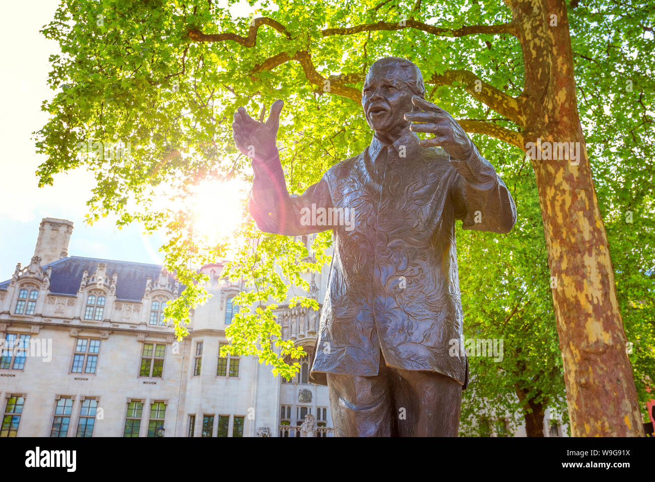 London, UK - May 13 2018: Statue of Nelson Mandela at the Parliament ...