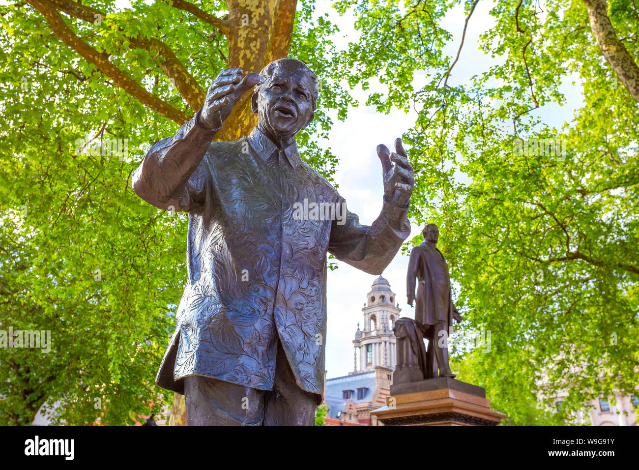London, UK - May 13 2018: Statue of Nelson Mandela at the Parliament ...