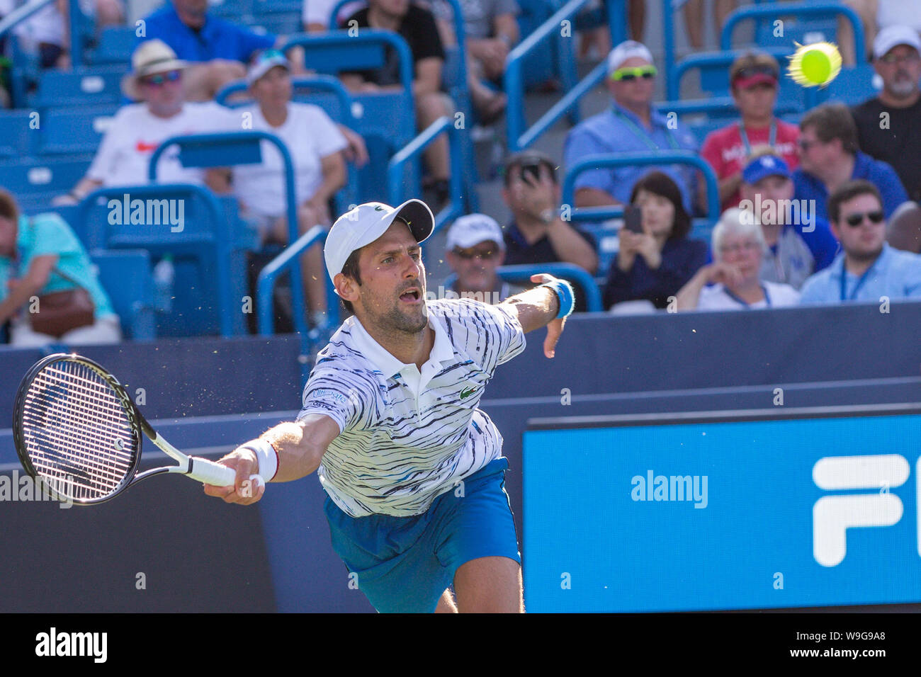 Mason, Ohio, USA. 13th Aug, 2019. Novak Djokovic (SRB) hits a forehand ...