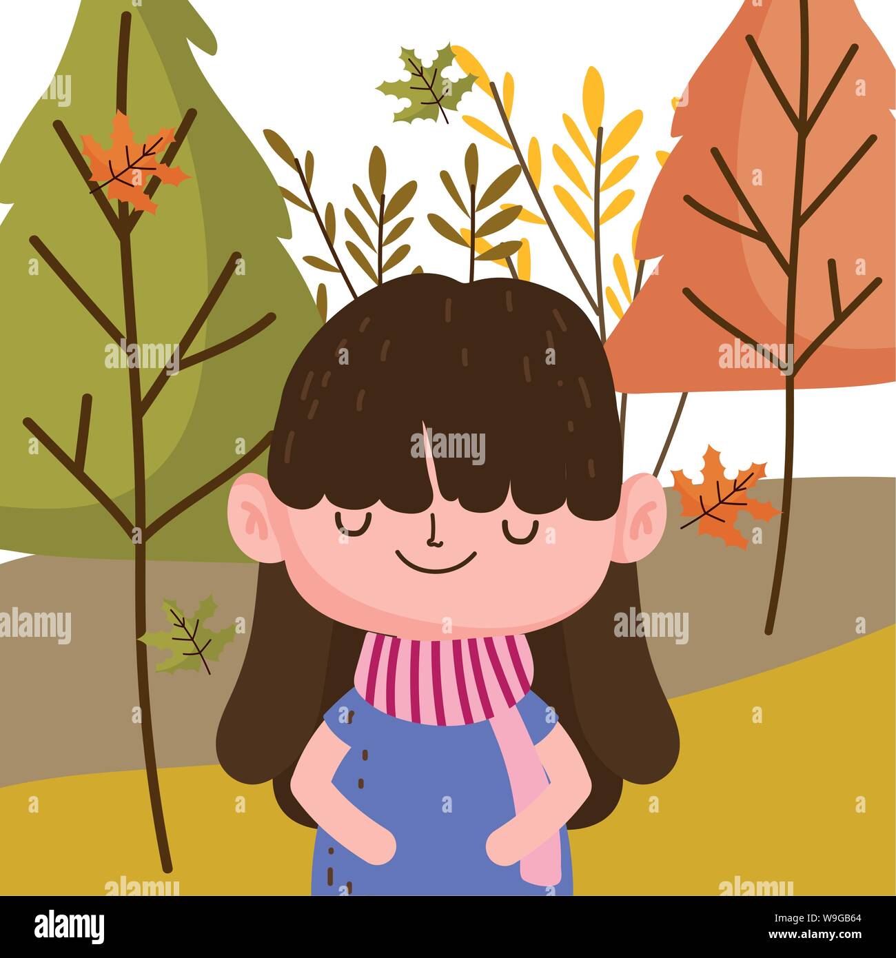 Girl cartoon in autumn season design, Kid childhood little people ...