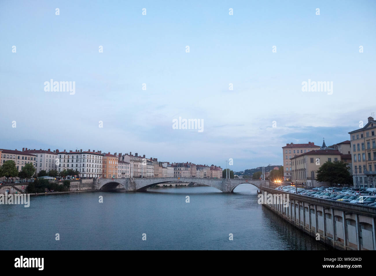 Panorama of Saone river and the Quais de Saone riverbank and riverside ...