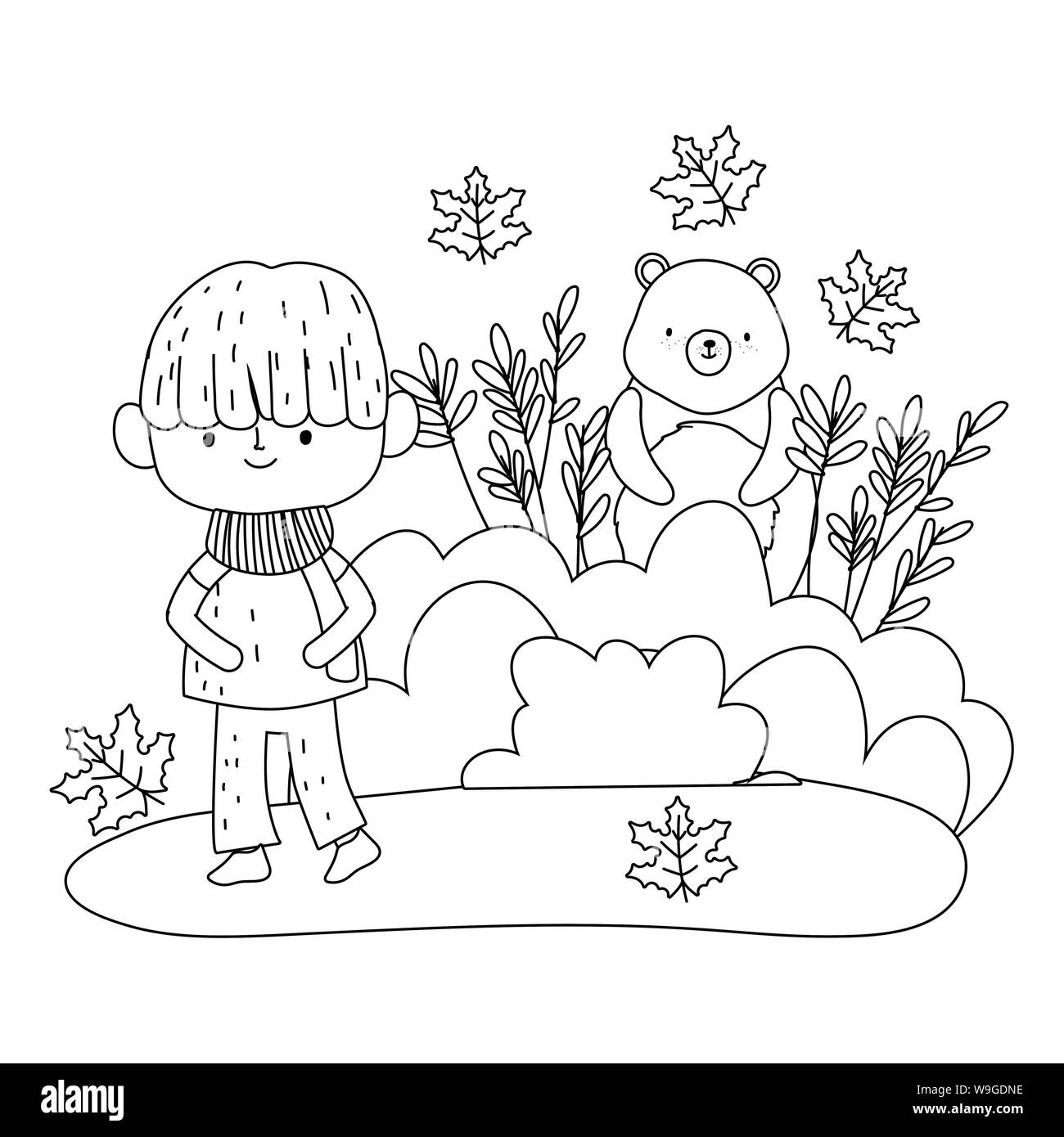 Boy cartoon in autumn season design, Kid childhood little people ...