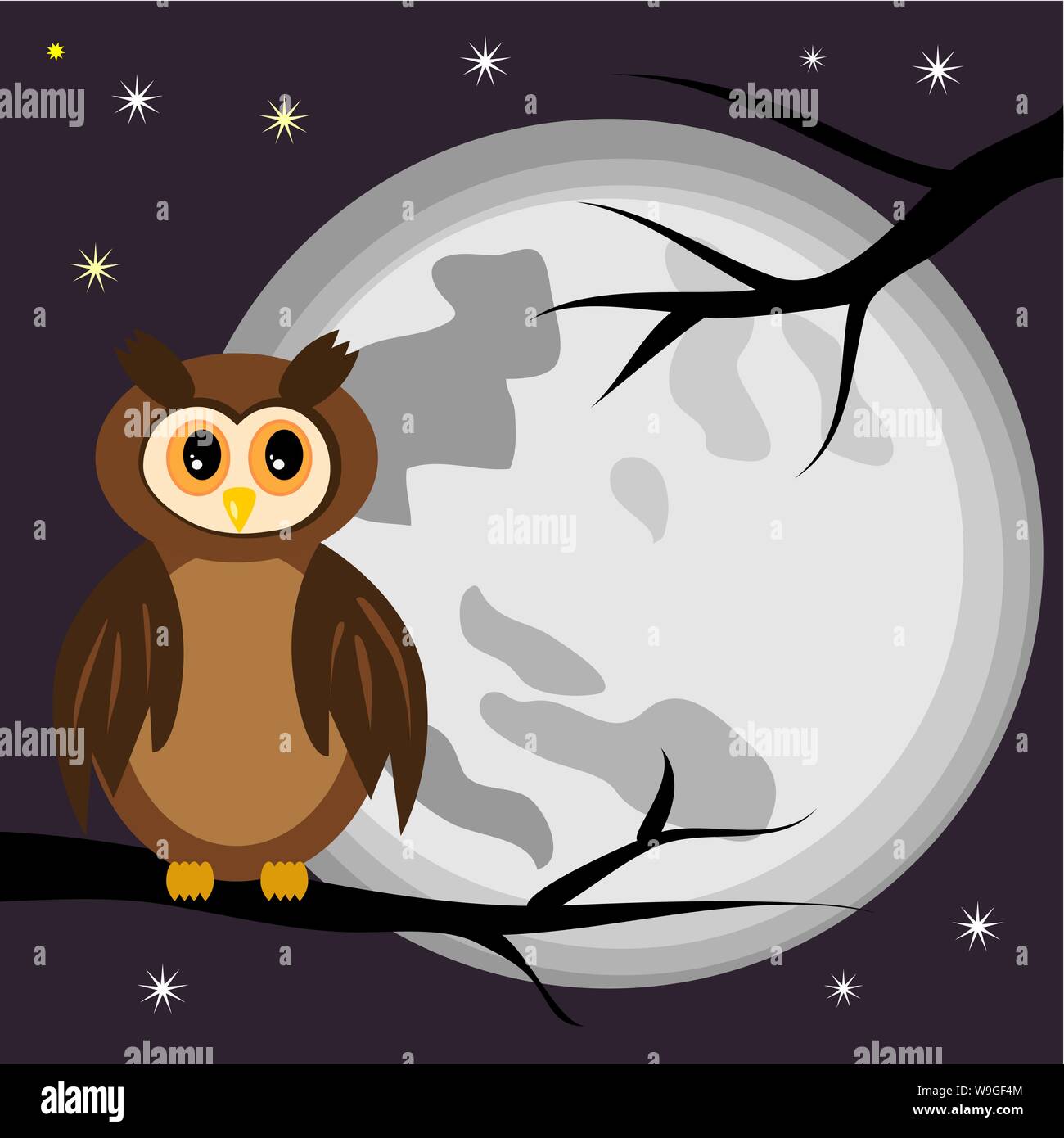 Owl on a tree branch at night against a full moon Stock Vector Image & Art - Alamy