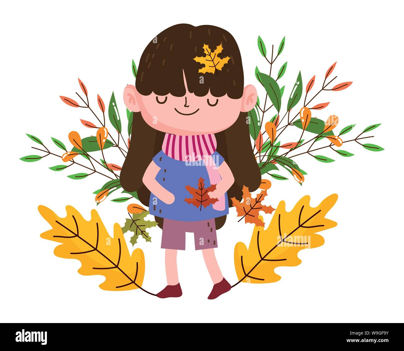 Girl cartoon in autumn season design, Kid childhood little people ...