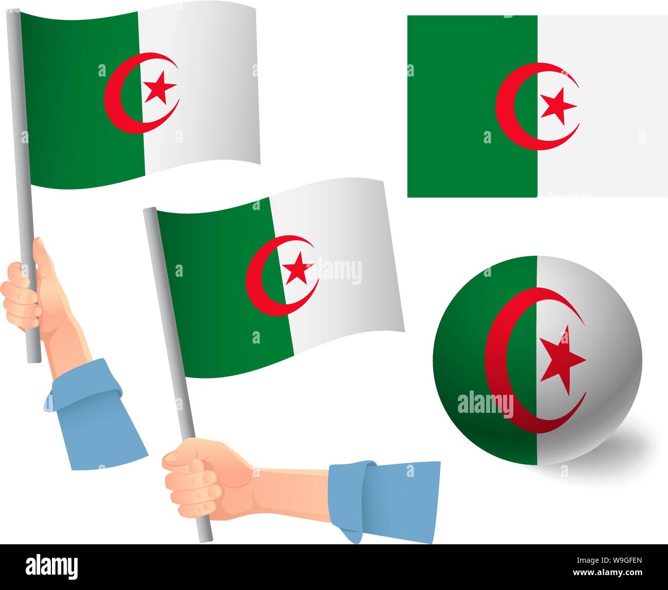 Algeria flag in hand set. Ball flag. National flag of Algeria vector ...