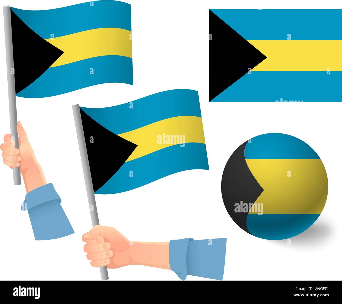 Bahamas flag in hand set. Ball flag. National flag of Bahamas vector ...
