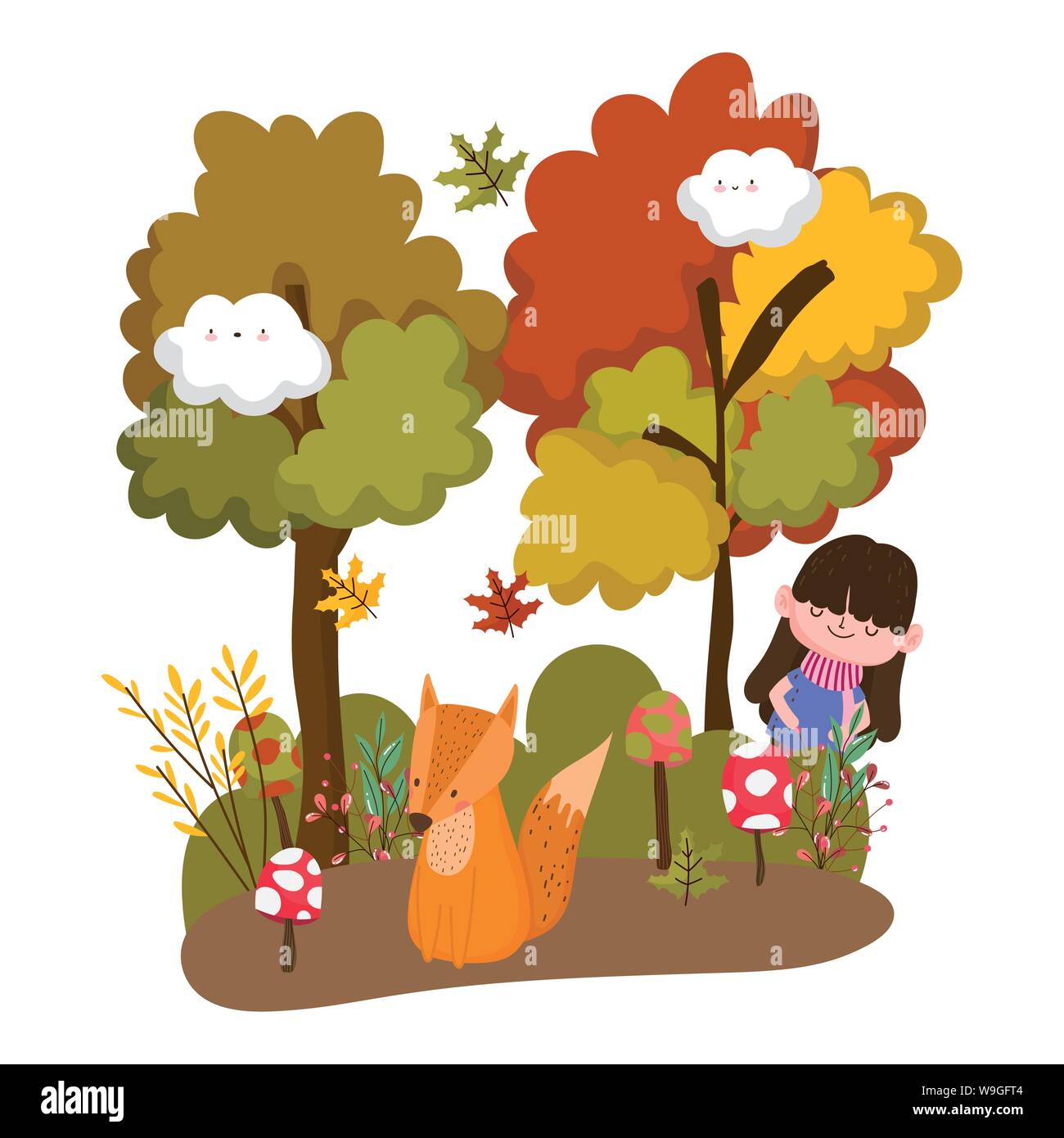 Girl cartoon in autumn season design, Kid childhood little people ...