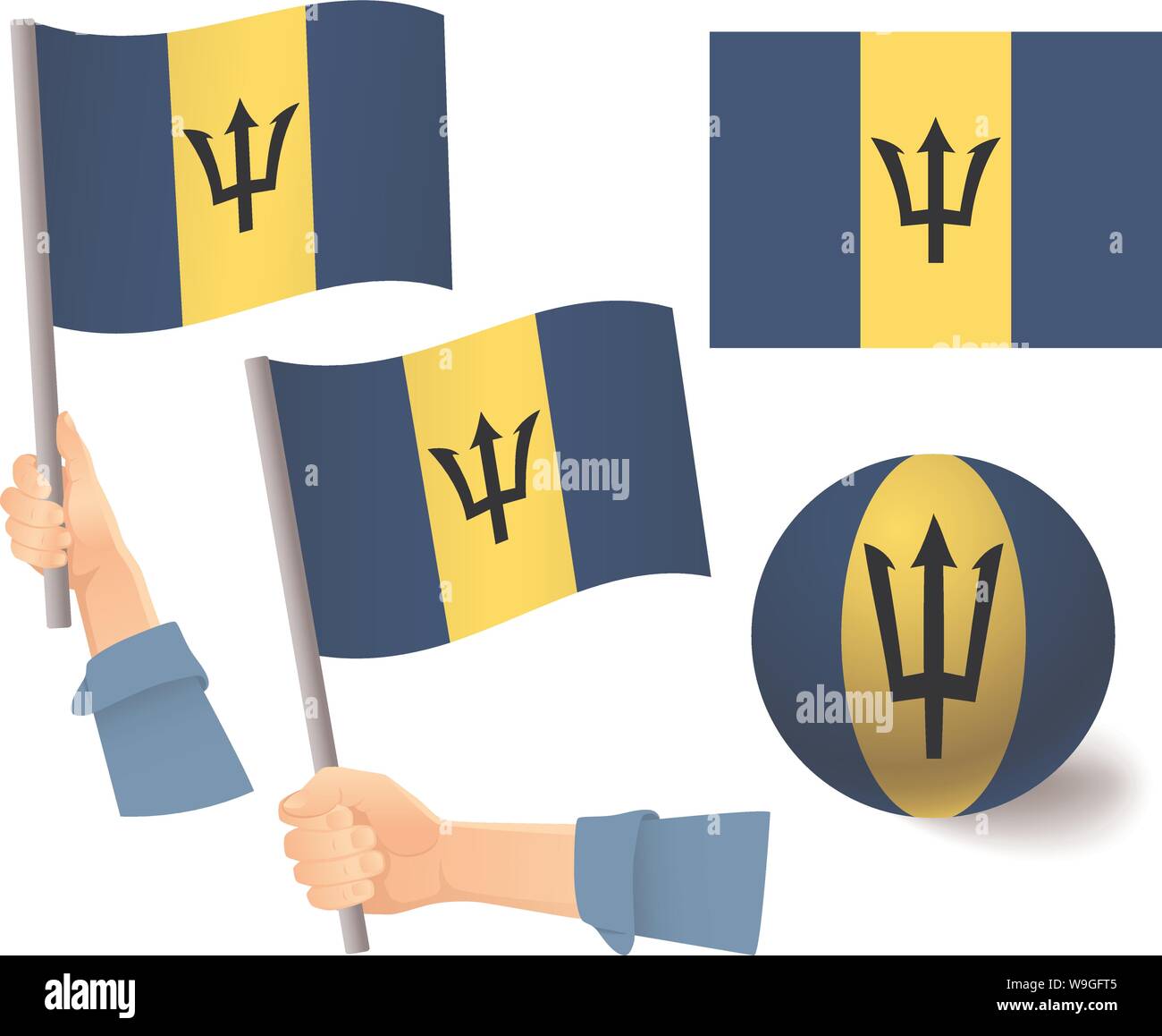 Barbados flag in hand set. Ball flag. National flag of Barbados vector ...