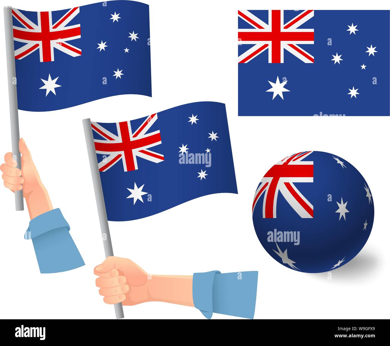 Australia flag in hand set. Ball flag. National flag of Australia ...
