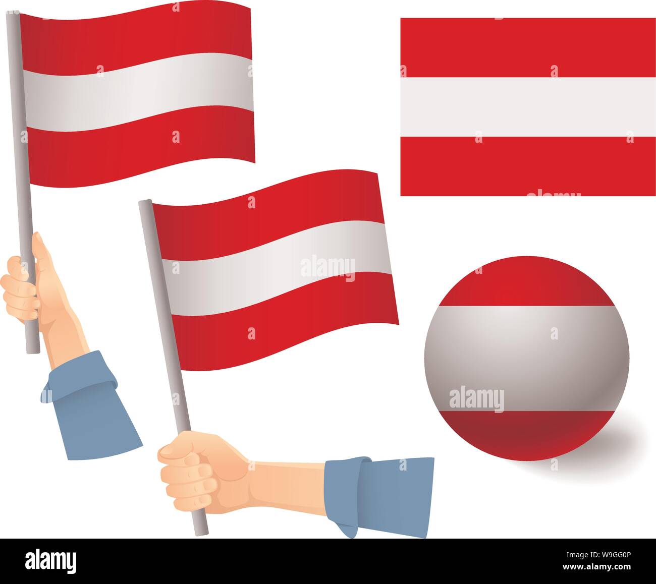 Austria flag in hand set. Ball flag. National flag of Austria vector ...