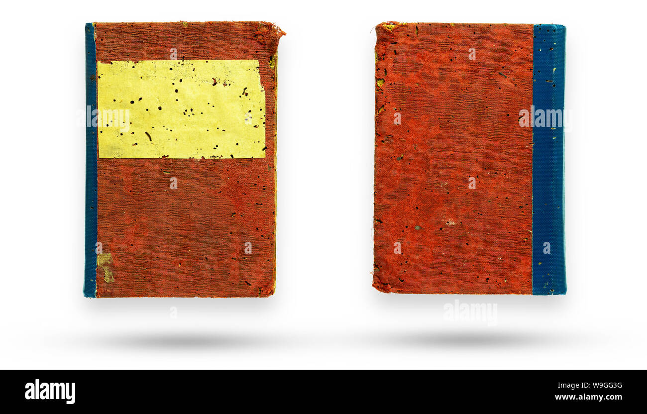 Front and back of red canvas cover old book. Isolate and clipping path ...