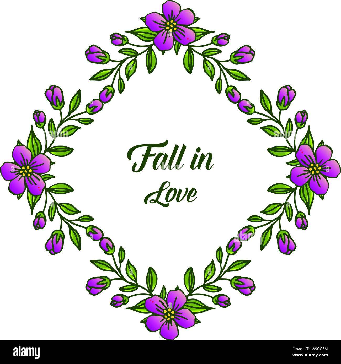 Cute green leafy floral frame, for element design card of fall in love ...