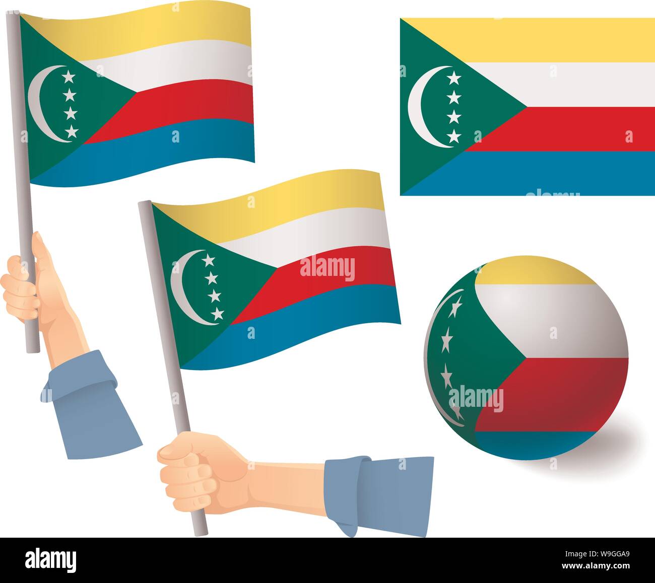 Comoros flag in hand set. Ball flag. National flag of Comoros vector ...