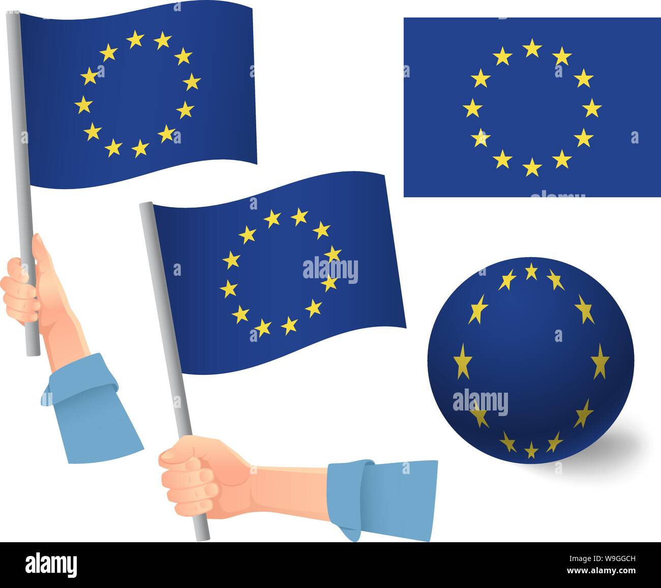 EU flag in hand set. Ball flag. Europe flag vector illustration Stock ...