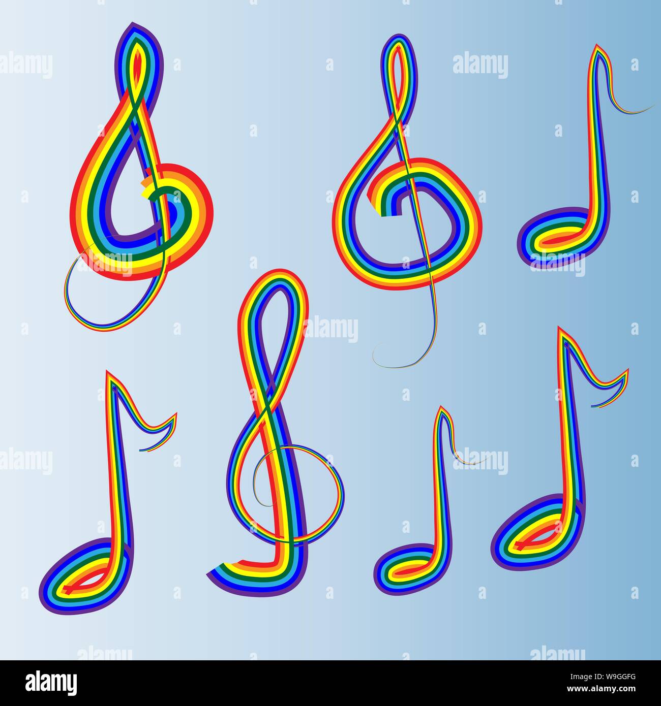 Violin keys and notes drawn by a rainbow contour, set Stock Vector ...