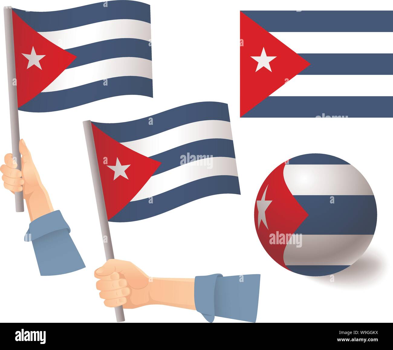 Cuba flag in hand set. Ball flag. National flag of Cuba vector ...