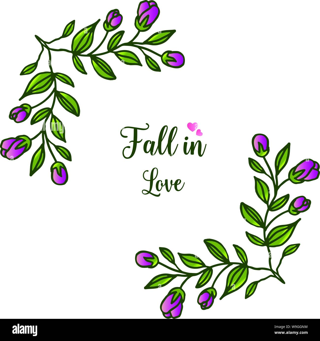 Cute green leafy floral frame, for element design card of fall in love ...