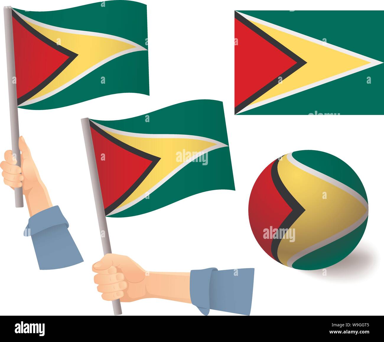 Guyana flag in hand set. Ball flag. National flag of Guyana vector ...