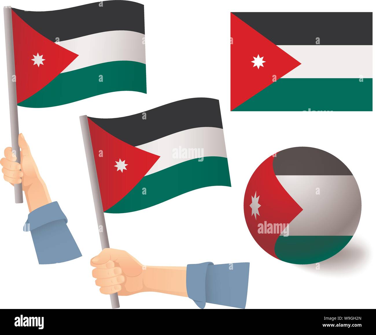 jordan flag in hand set. Ball flag. National flag of Jordan vector ...