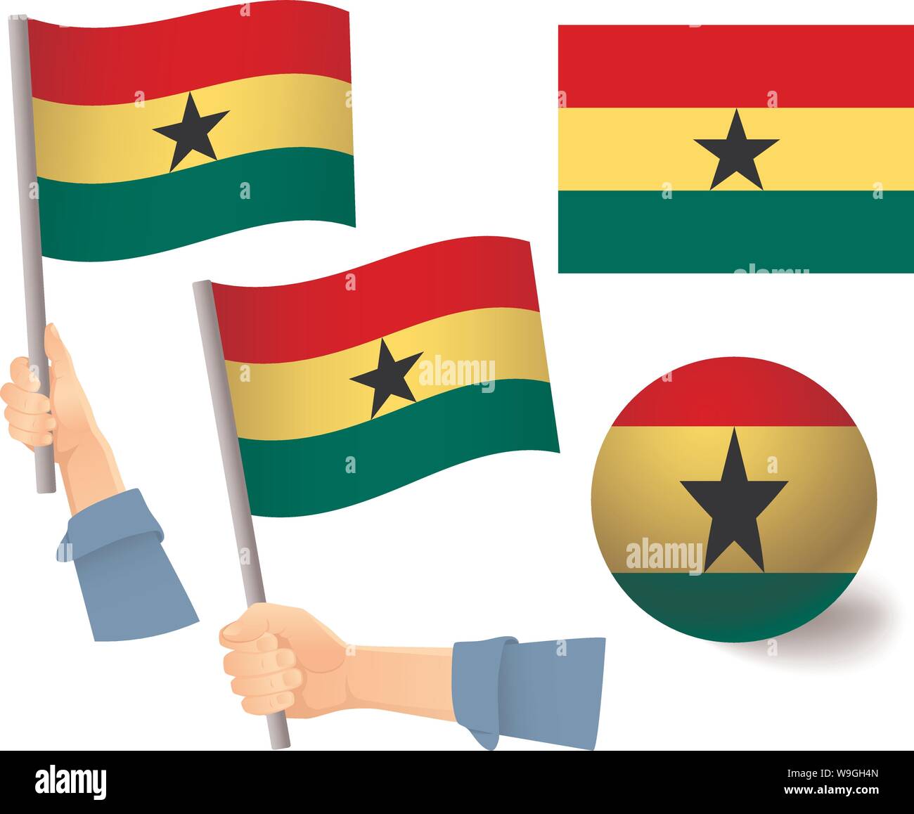 Ghana flag in hand set. Ball flag. National flag of Ghana vector ...