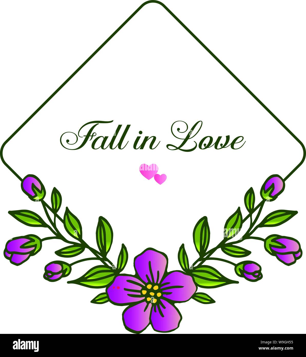 Banner or poster fall in love, with art of purple flower frame. Vector ...