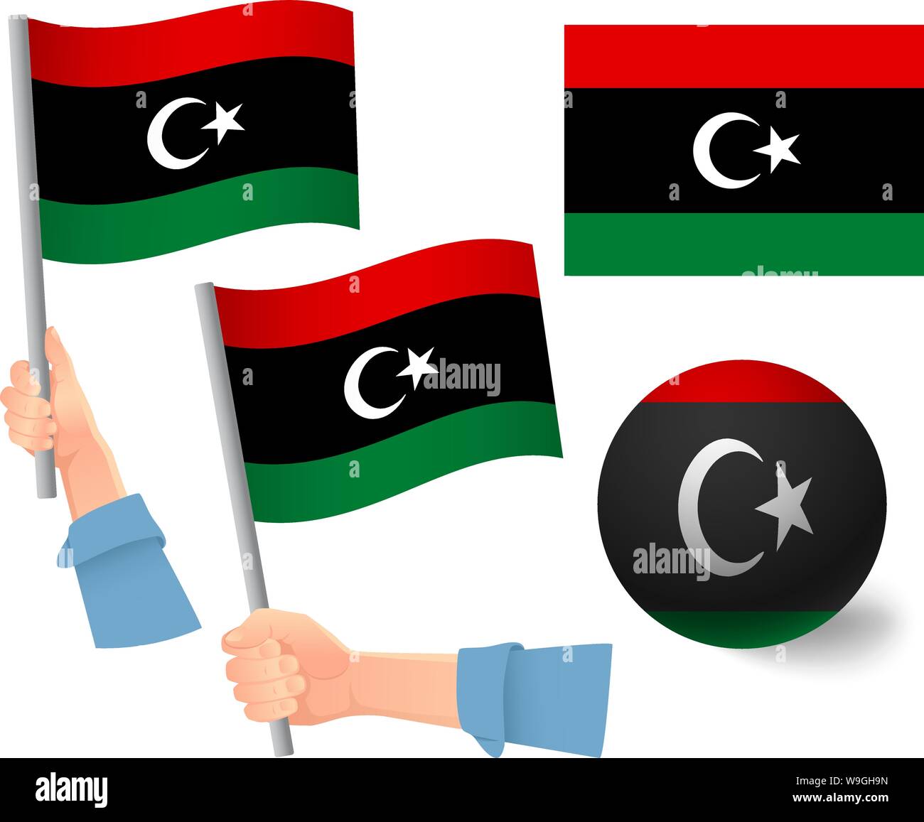 libya flag in hand set. Ball flag. National flag of libya vector ...