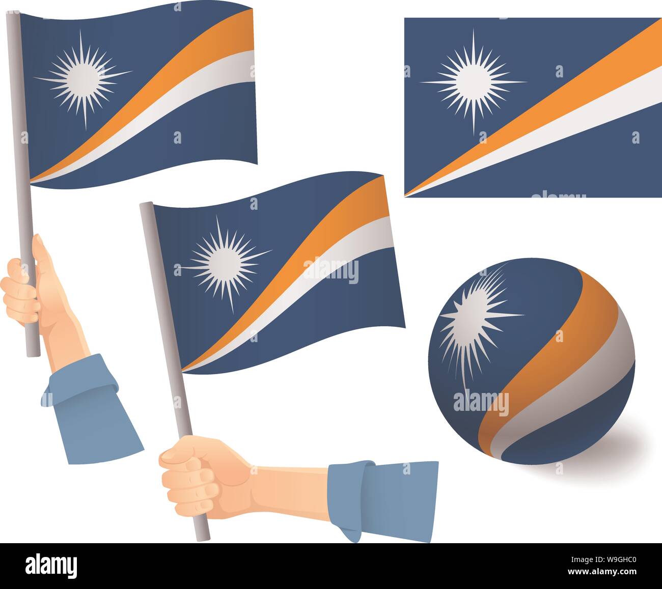 Marshall Islands flag in hand set. Ball flag. National flag of Marshall ...