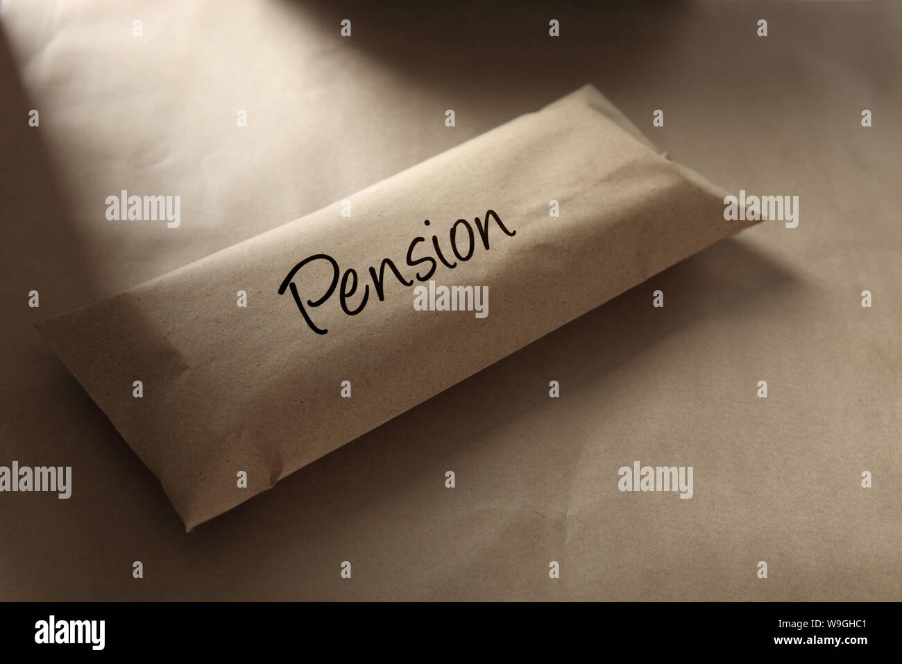 Close up of an envelope with pension written on it Stock Photo - Alamy