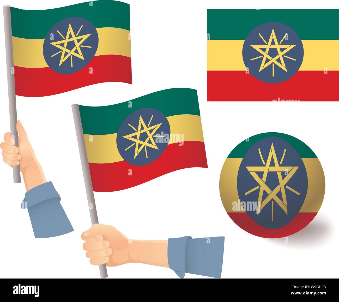 Ethiopia flag in hand set. Ball flag. National flag of Ethiopia vector ...