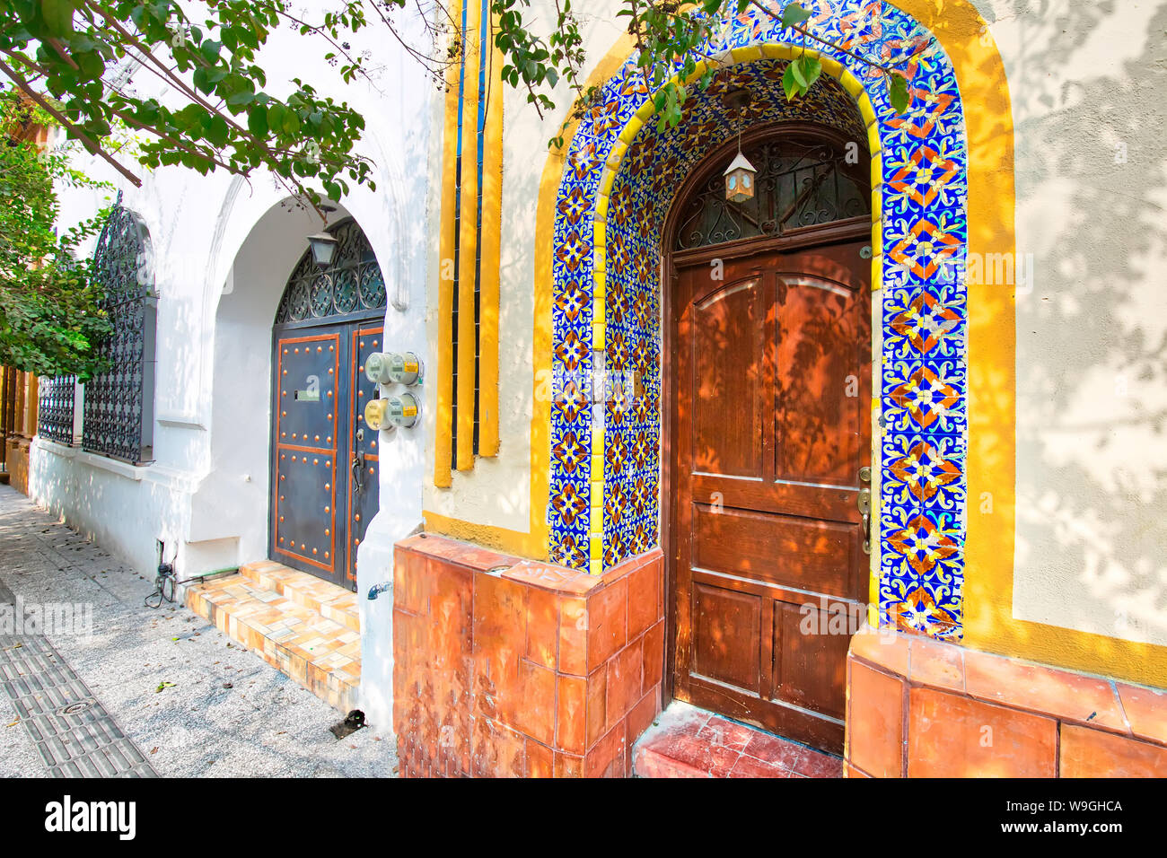 Monterrey, colorful historic buildings in the center of the old city ...