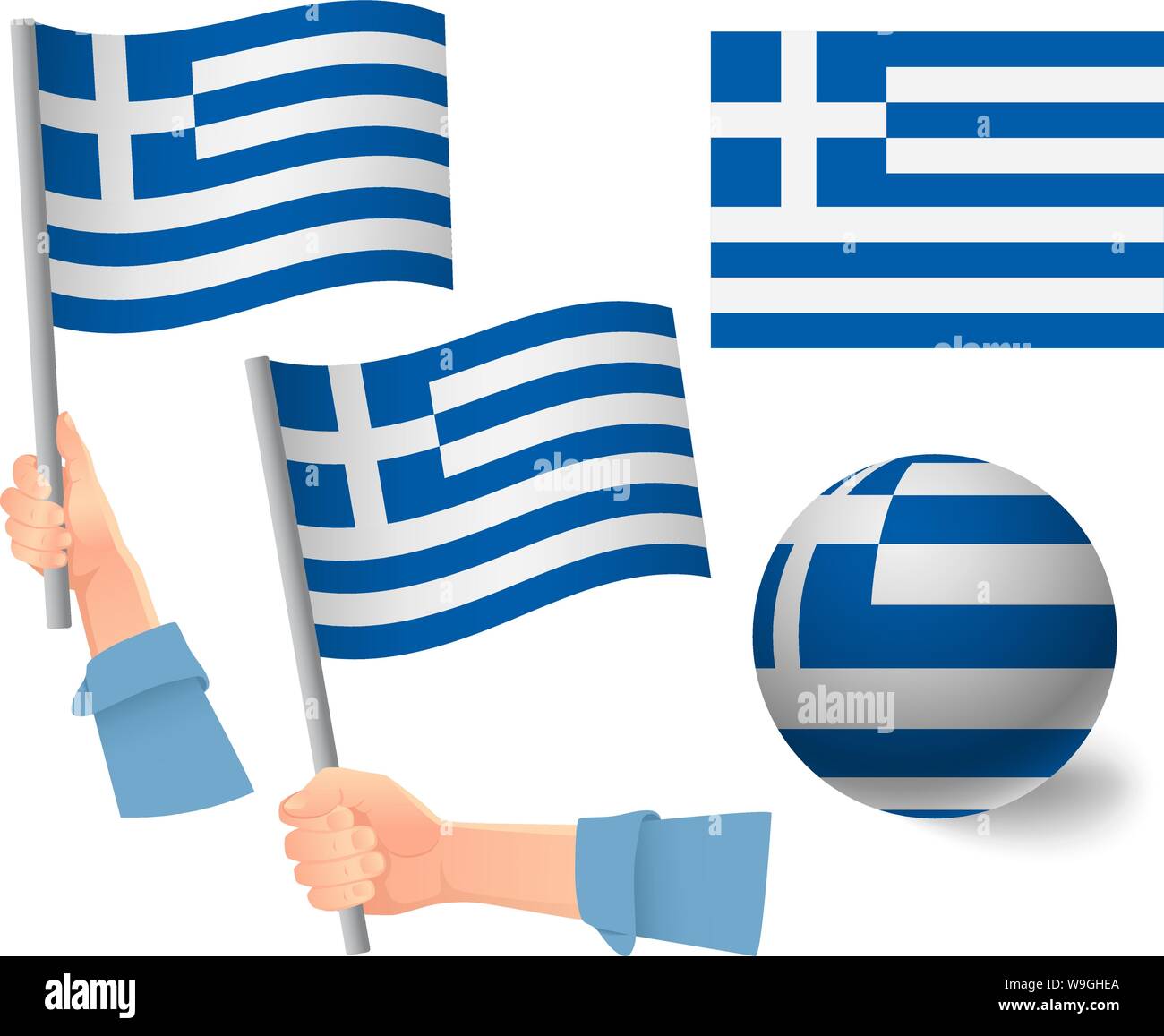 Greece flag in hand set. Ball flag. National flag of Greece vector ...