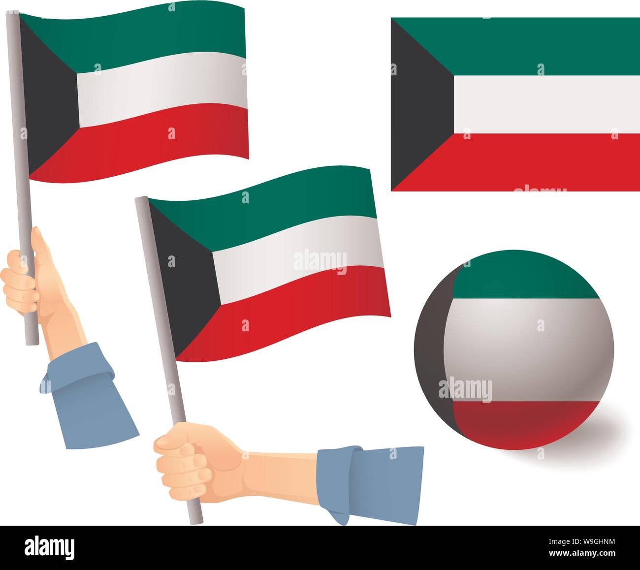 kuwait flag in hand set. Ball flag. National flag of Kuwait vector ...