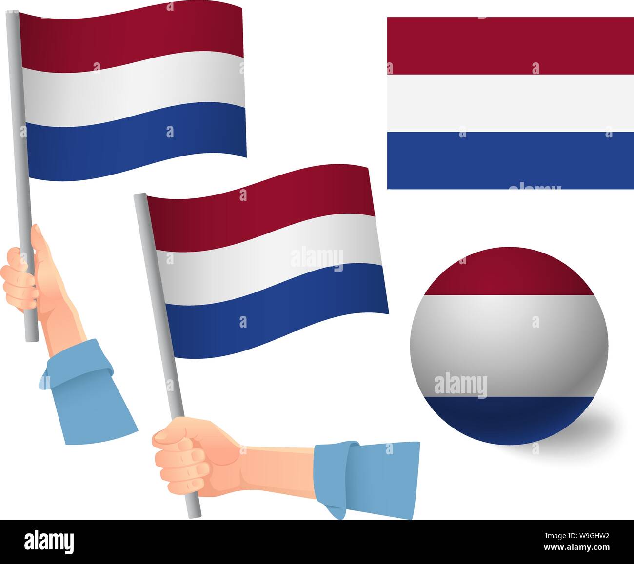 Netherlands flag in hand set. Ball flag. National flag of Netherlands ...
