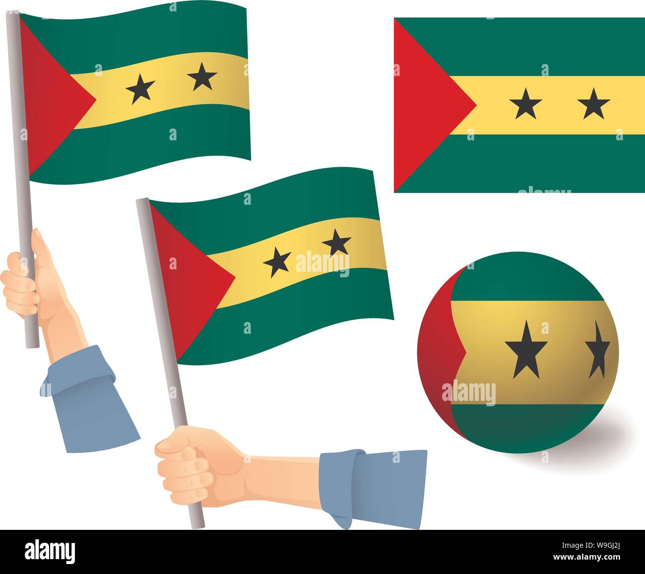Sao Tome and Principe flag in hand set. Ball flag. National flag of Sao ...