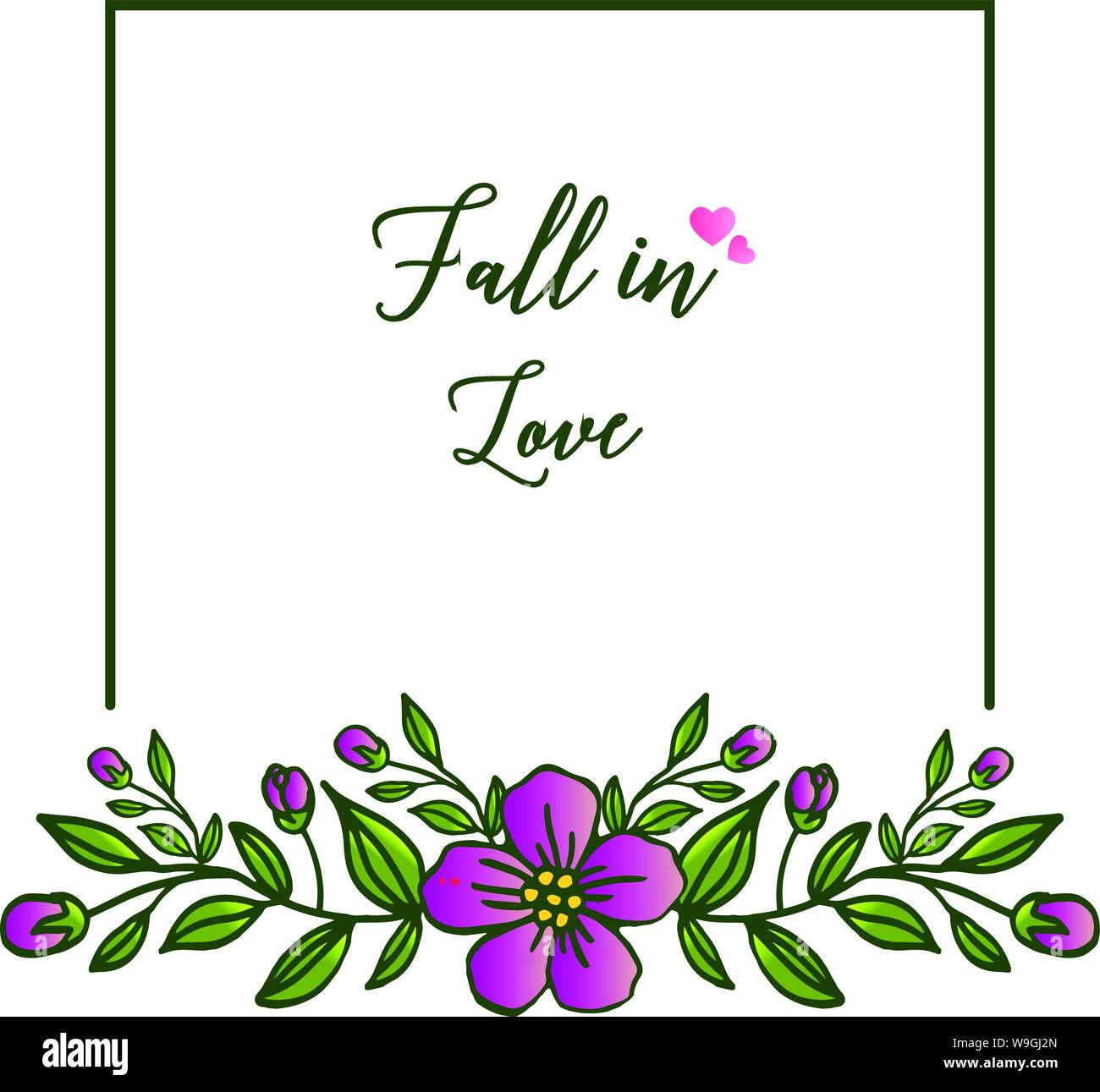 Banner cute of fall in love, with elegant purple flower frame. Vector ...