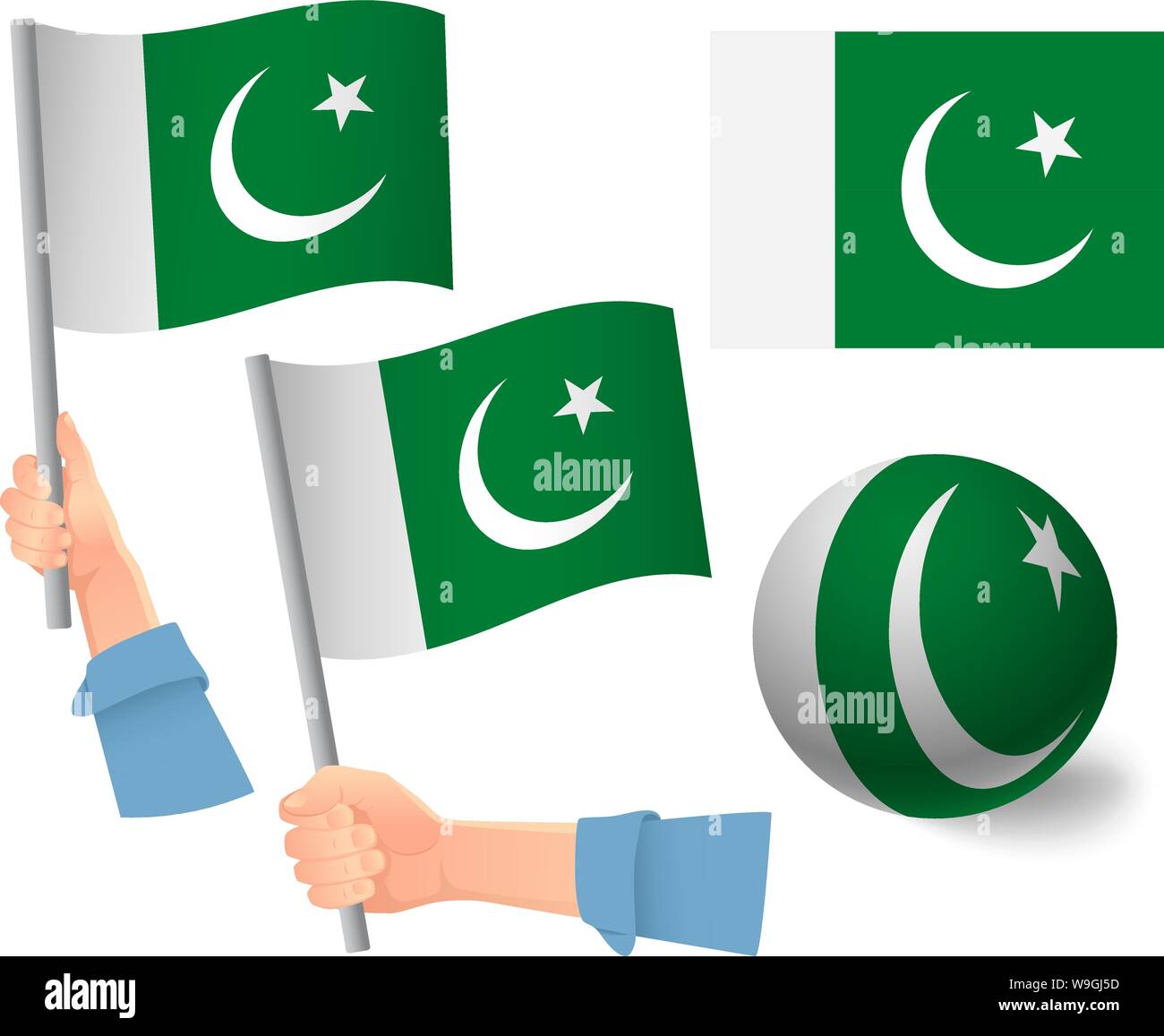 Pakistan flag in hand set. Ball flag. National flag of Pakistan vector ...