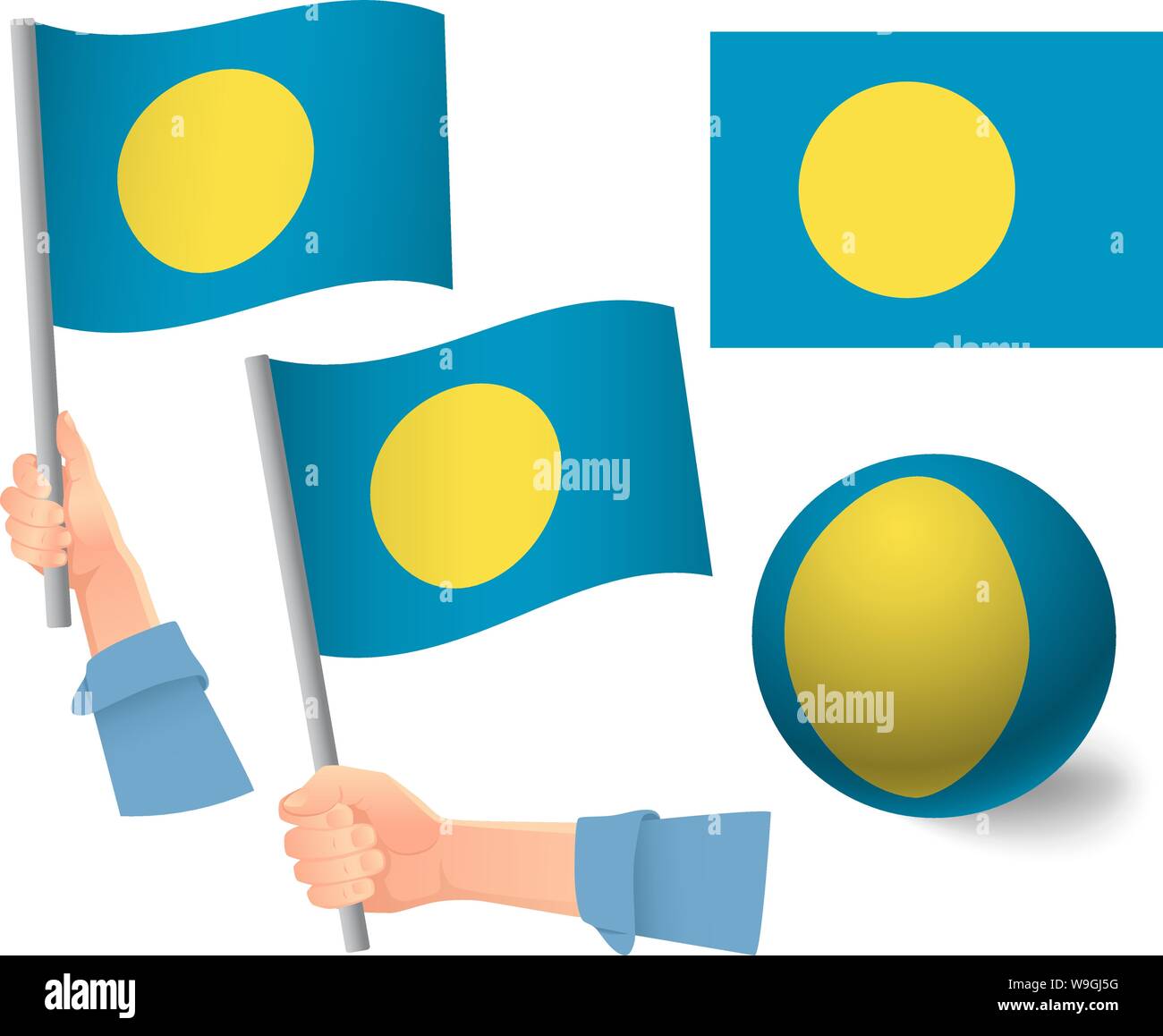 Palau flag in hand set. Ball flag. National flag of Palau vector ...