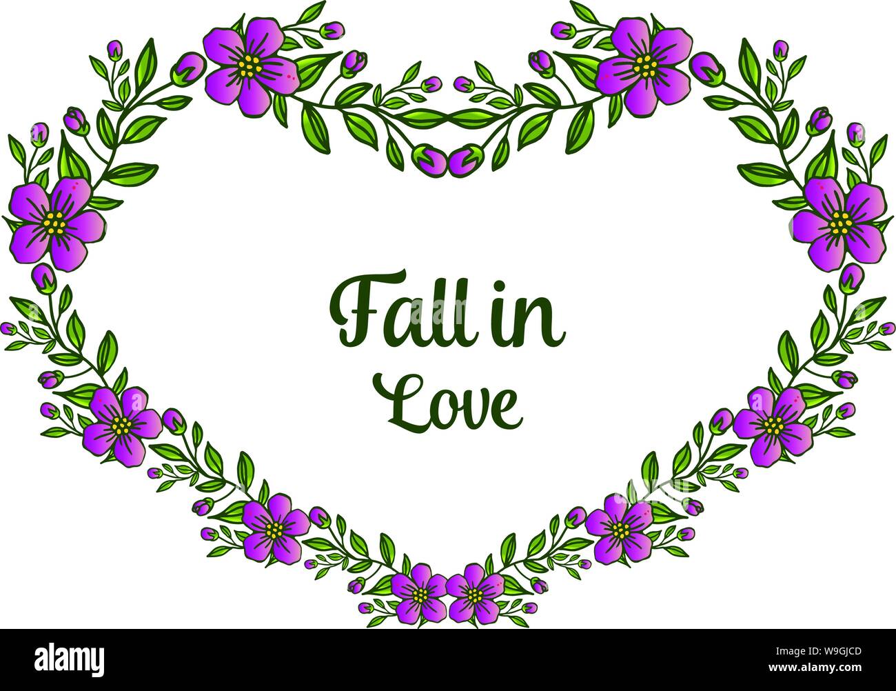Lettering text fall in love, design plant of leaf flower frame. Vector ...