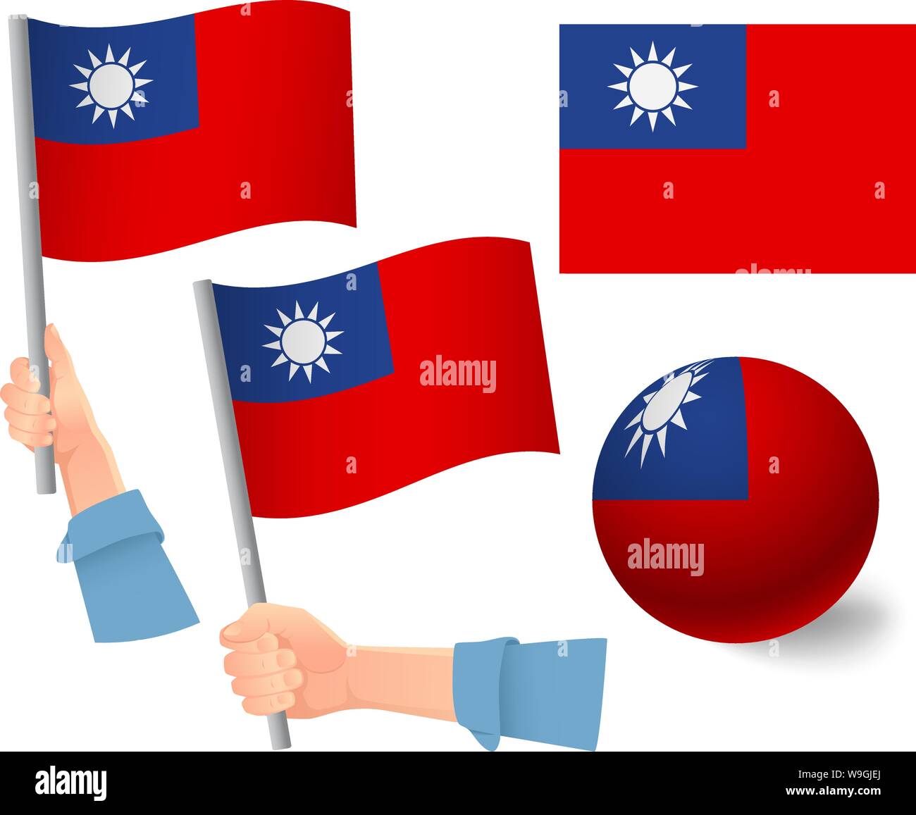 Taiwan flag in hand set. Ball flag. National flag of Taiwan vector ...