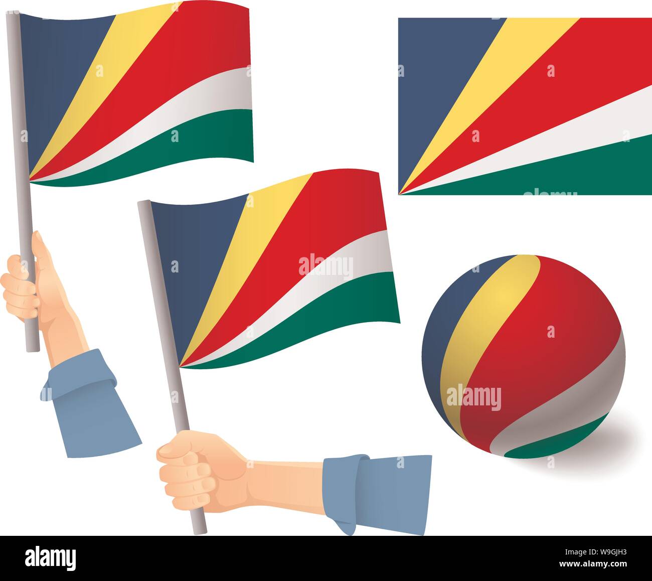 Seychelles flag in hand set. Ball flag. National flag of Seychelles ...