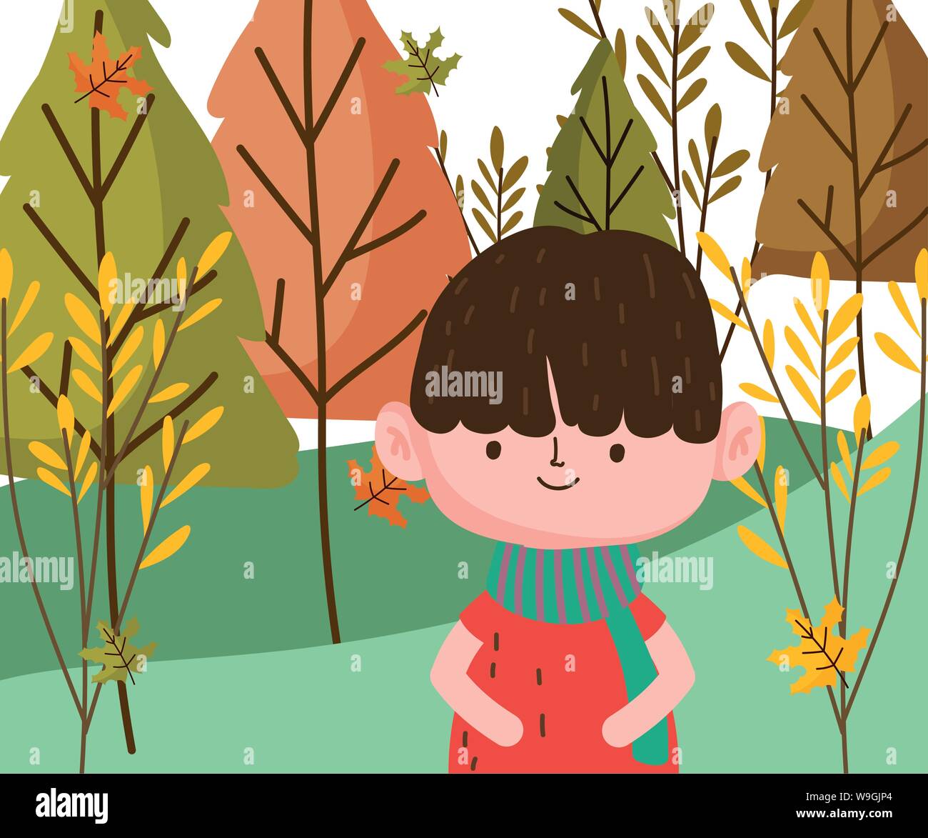 Boy cartoon in autumn season design, Kid childhood little people ...