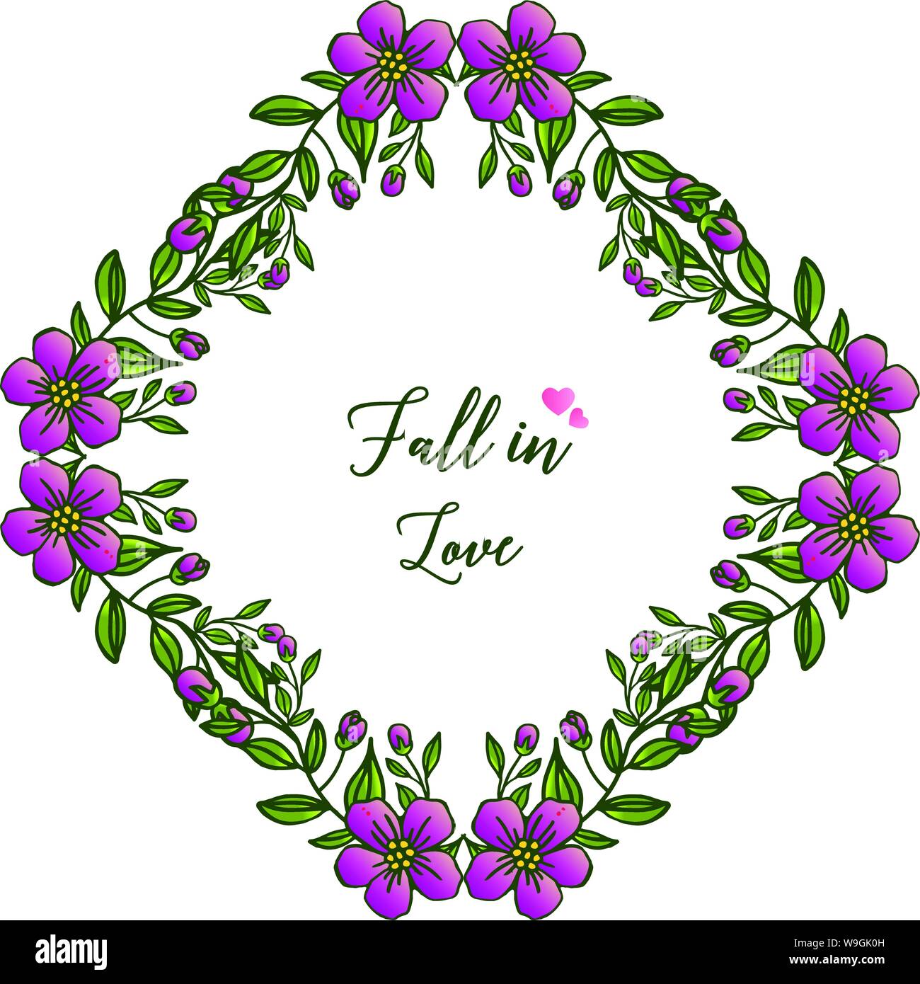 Lettering text fall in love, design plant of leaf flower frame. Vector ...