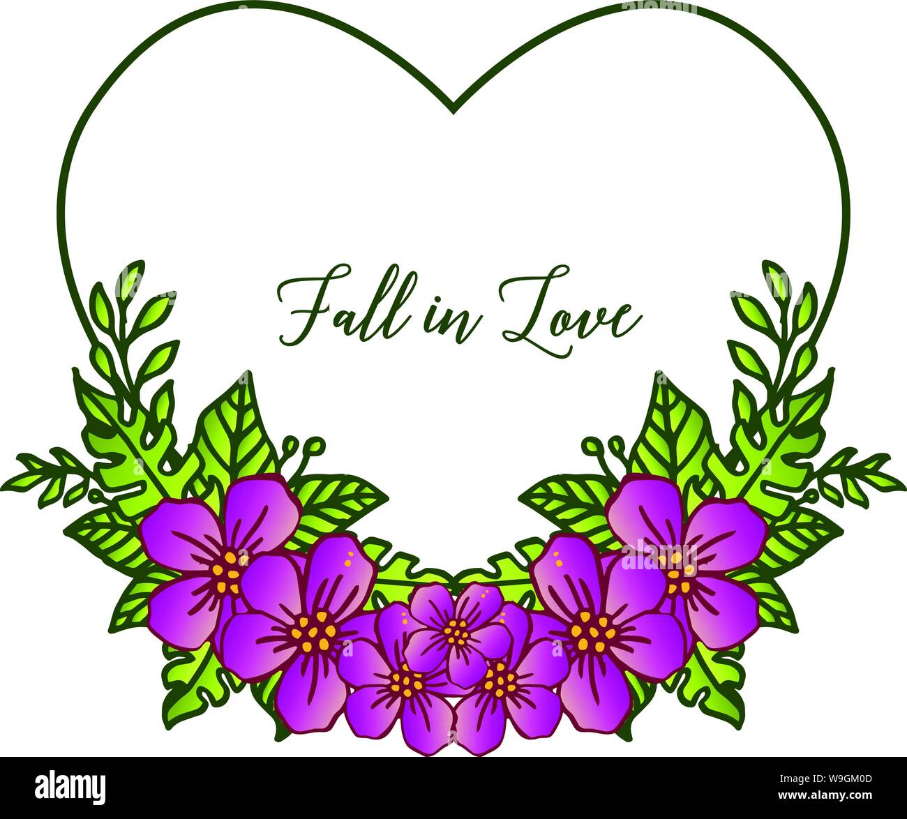 Element for your design in card fall in love, with drawing of purple ...