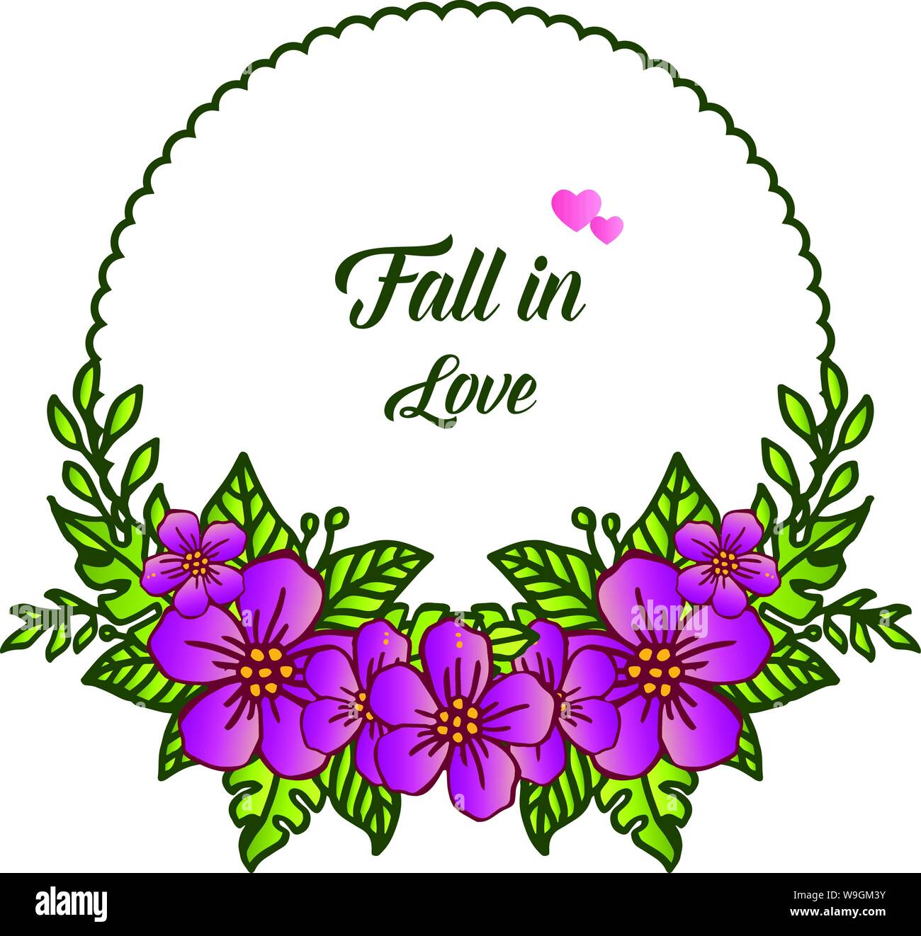 Element for your design in card fall in love, with drawing of purple ...