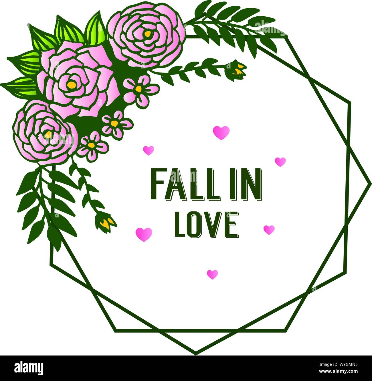 Elegant design rose flower frame for text letter fall in love. Vector ...