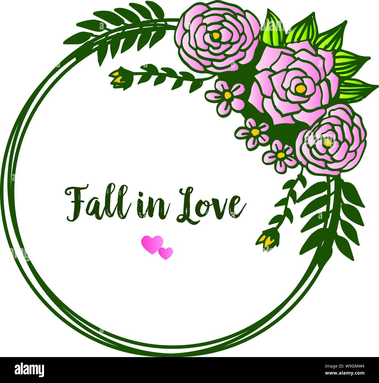 Design beautiful card fall in love, with ornament rose floral frame ...