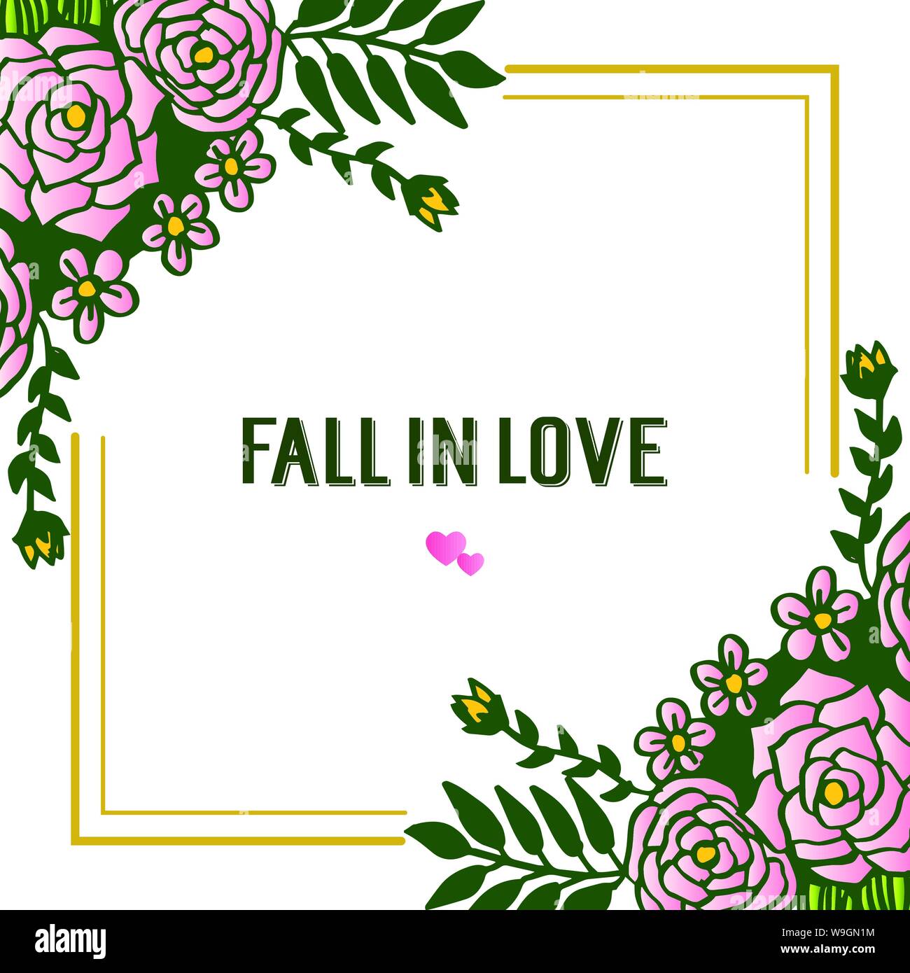 Design beautiful card fall in love, with ornament rose floral frame ...