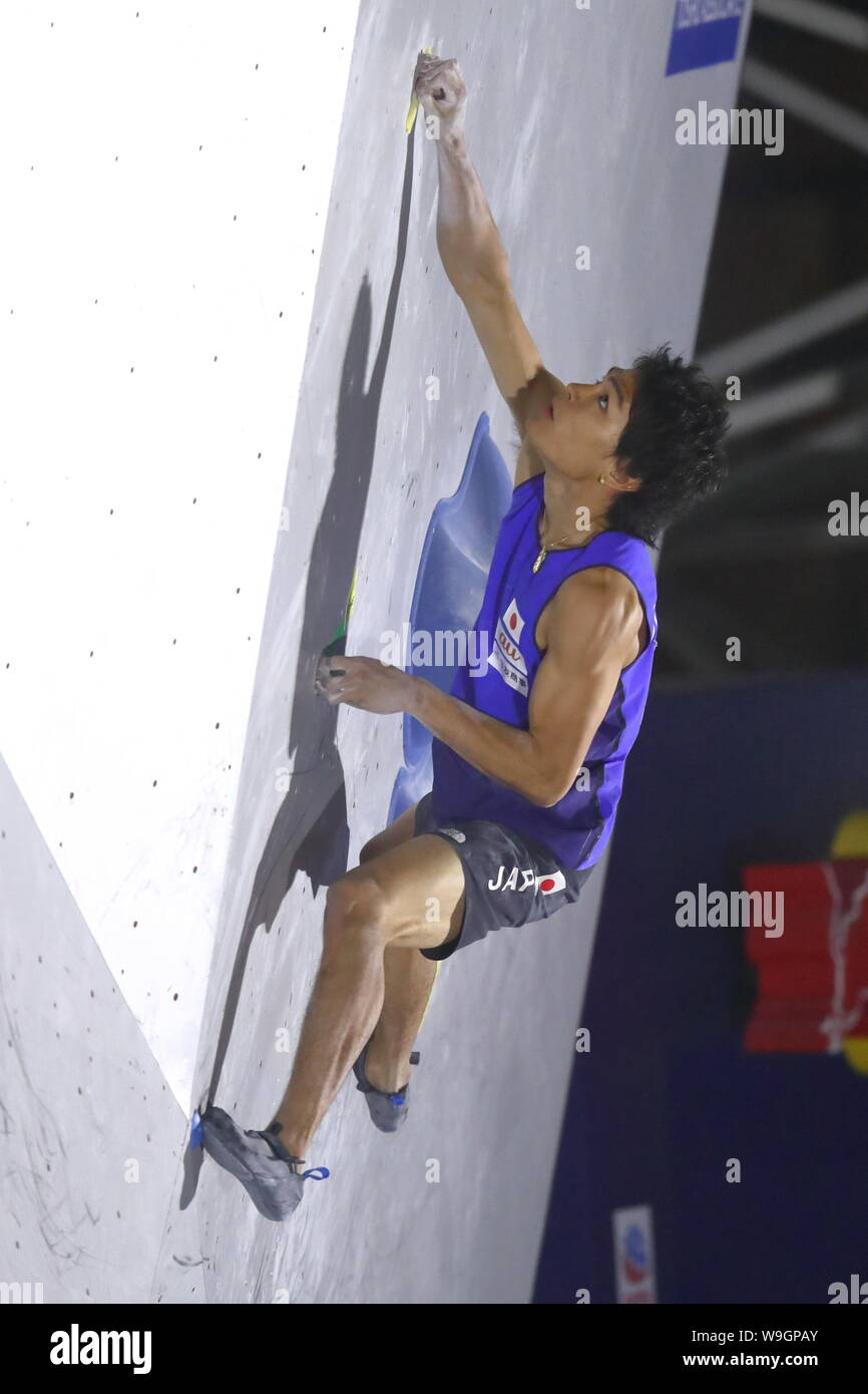 Tokyo, Japan. 13th Aug, 2019. Tomoa Narasaki (JPN) Sport Climbing ...