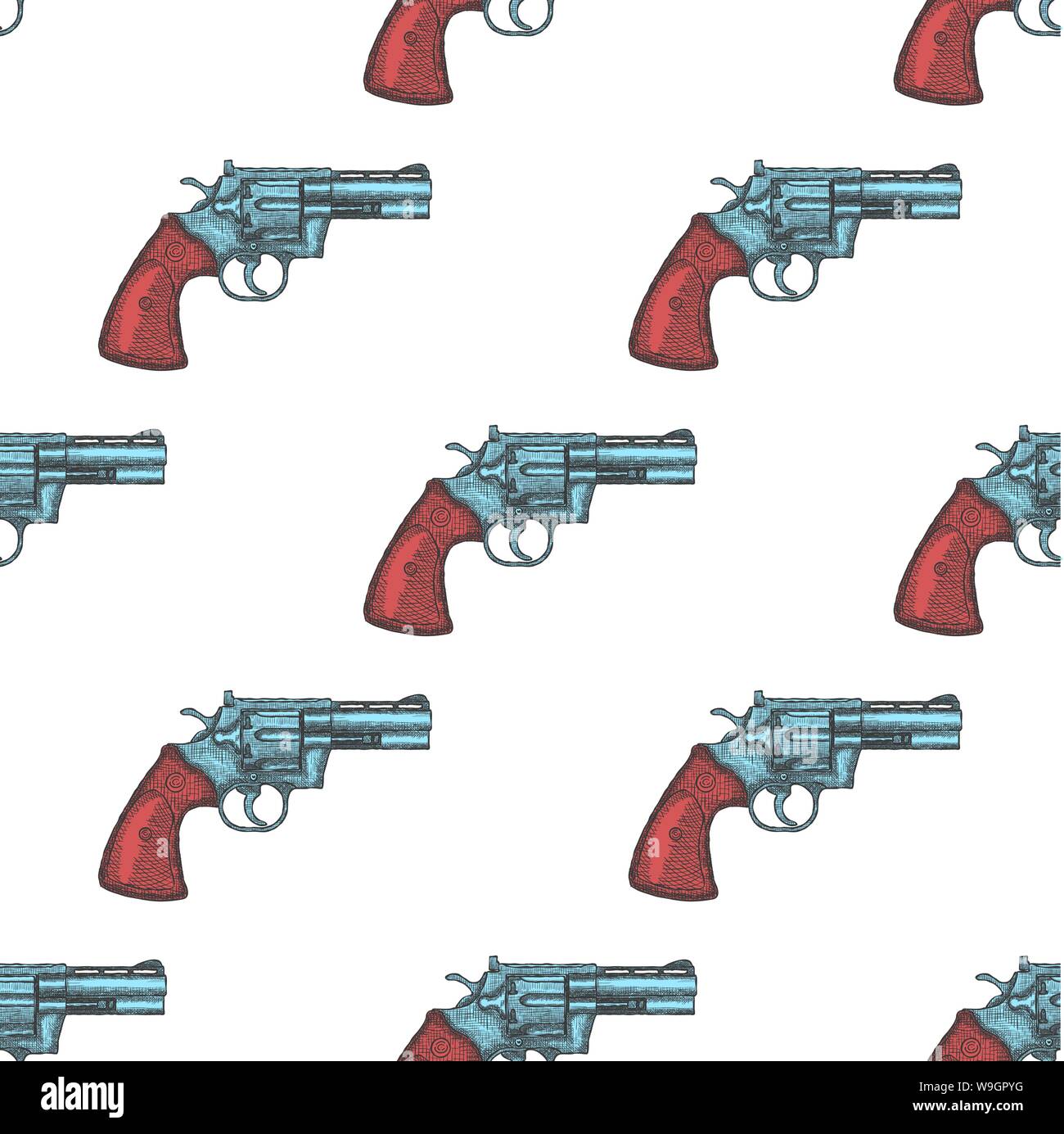 Hand Drawn Vintage Revolver Gun. Seamless Pattern Background Vector ...